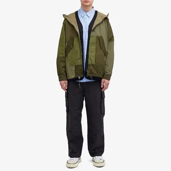 Comme Des GarçOns Multi Fabric Patchwork Hooded Jacket - Khaki Mix